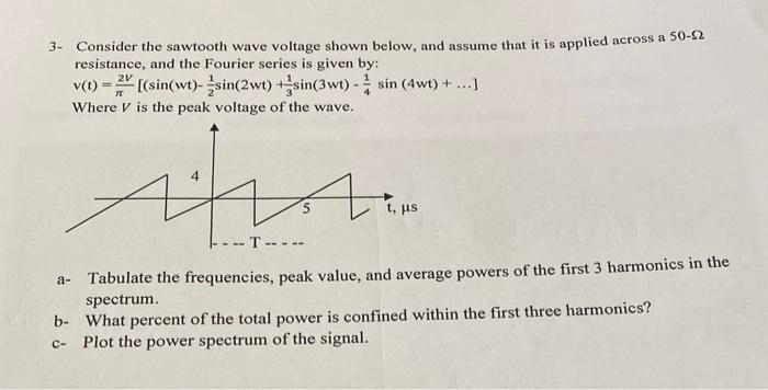 Solved 3- Consider the sawtooth wave voltage shown below, | Chegg.com