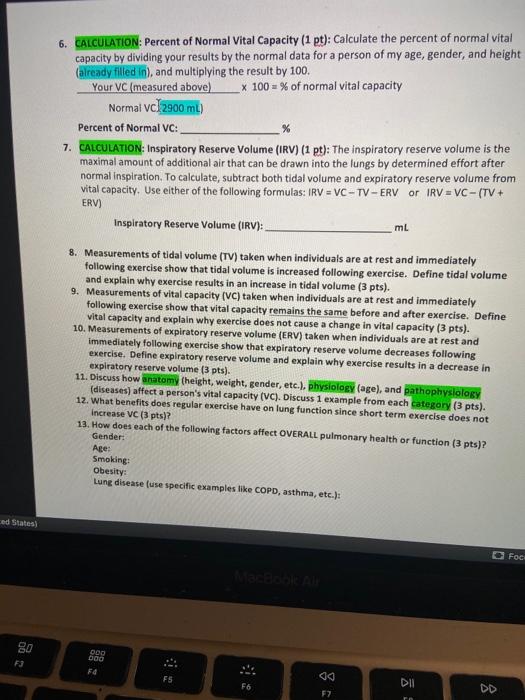 Spirometry Lab Worksheet: Pulmonary Volumes and | Chegg.com