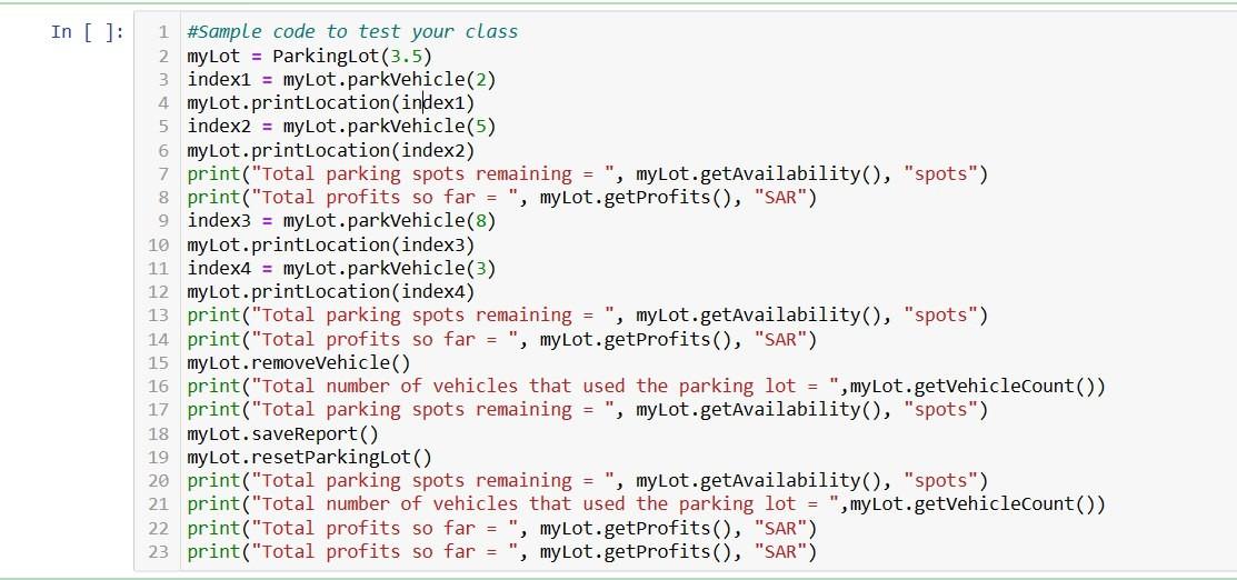 Solved Implement a ParkingLot class with the following | Chegg.com