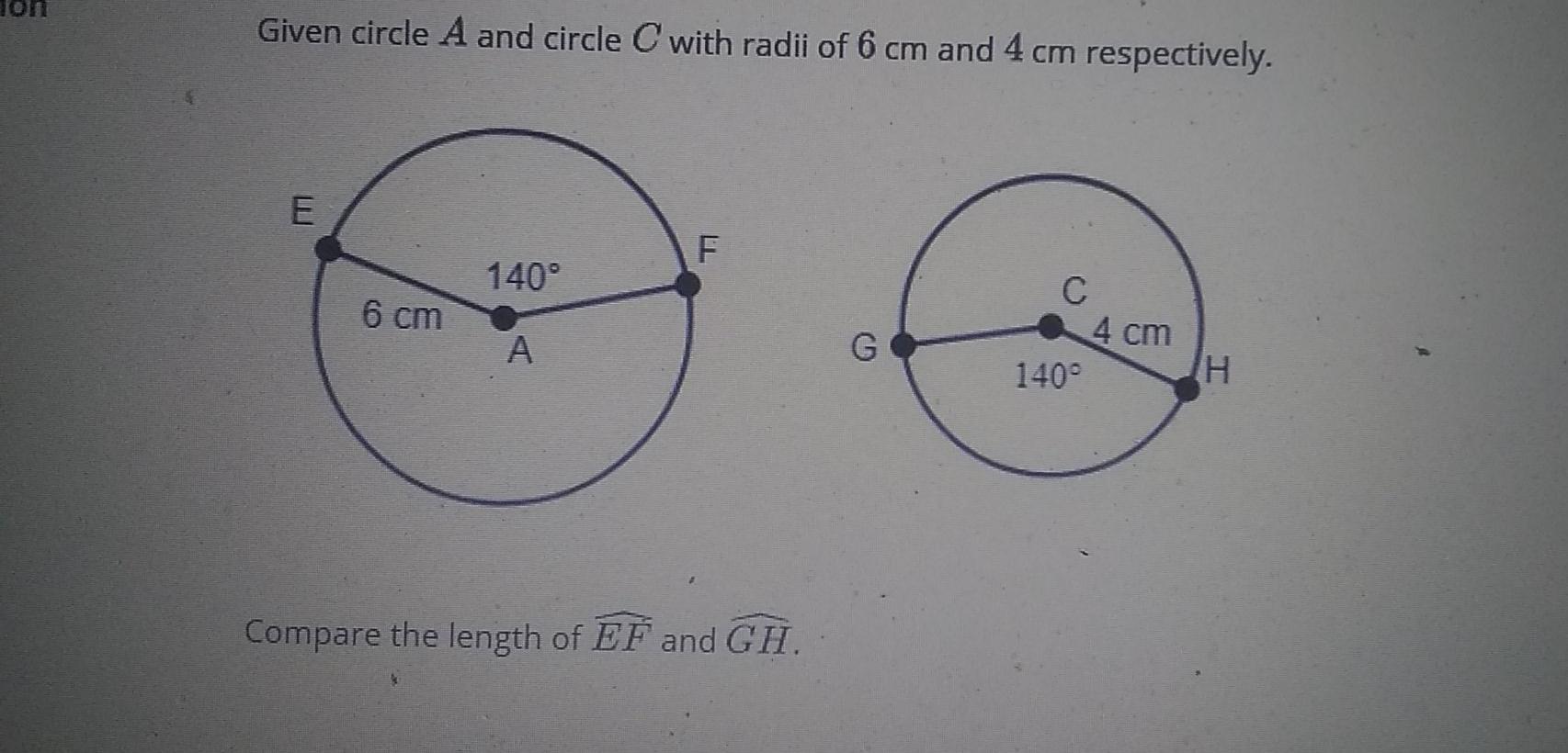 Solved Given circle A and circle C with radii of 6 cm and 4 | Chegg.com Solved Given circle A and circle C with radii of 6 cm and 4 | Chegg.com