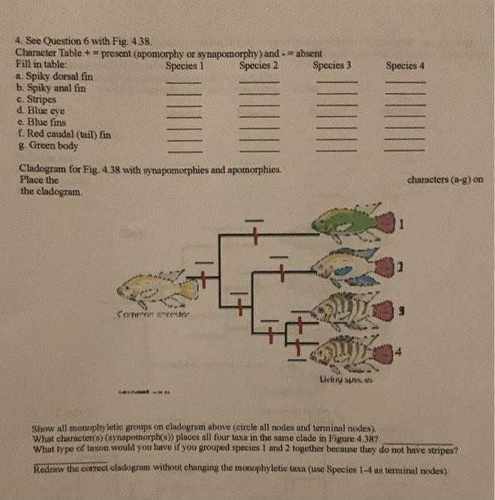 Solved Species 4 4. See Question 6 with Fig. 4.38. Character | Chegg.com