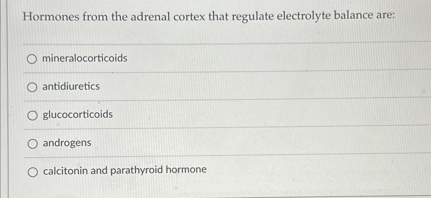 Solved Hormones from the adrenal cortex that regulate | Chegg.com