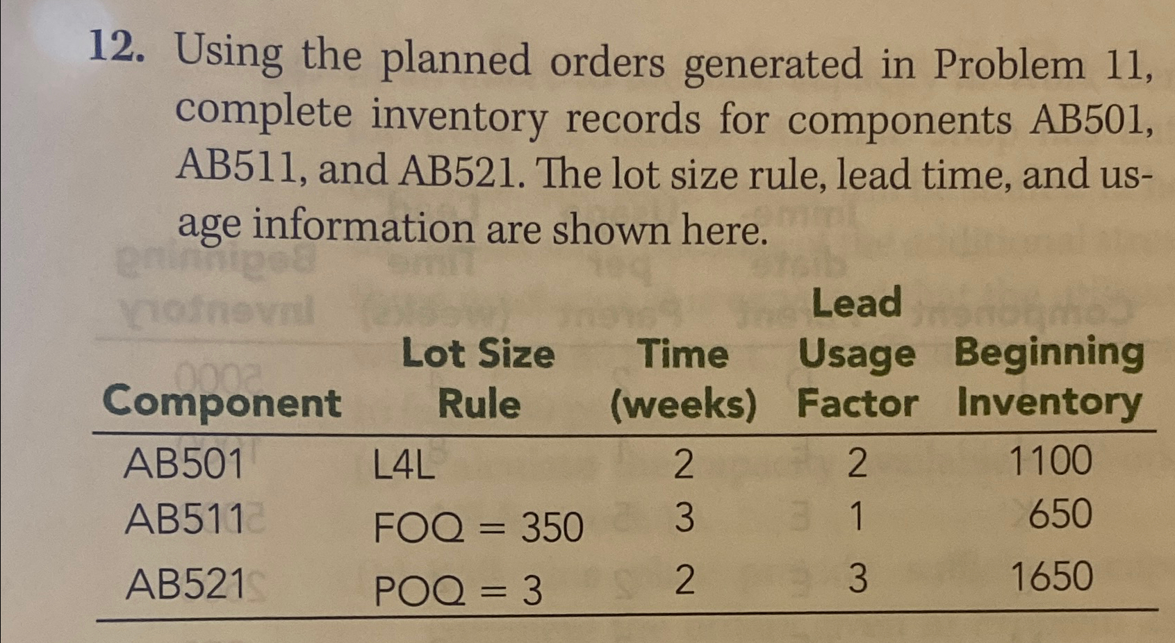Solved Using the planned orders generated in Problem 11, | Chegg.com