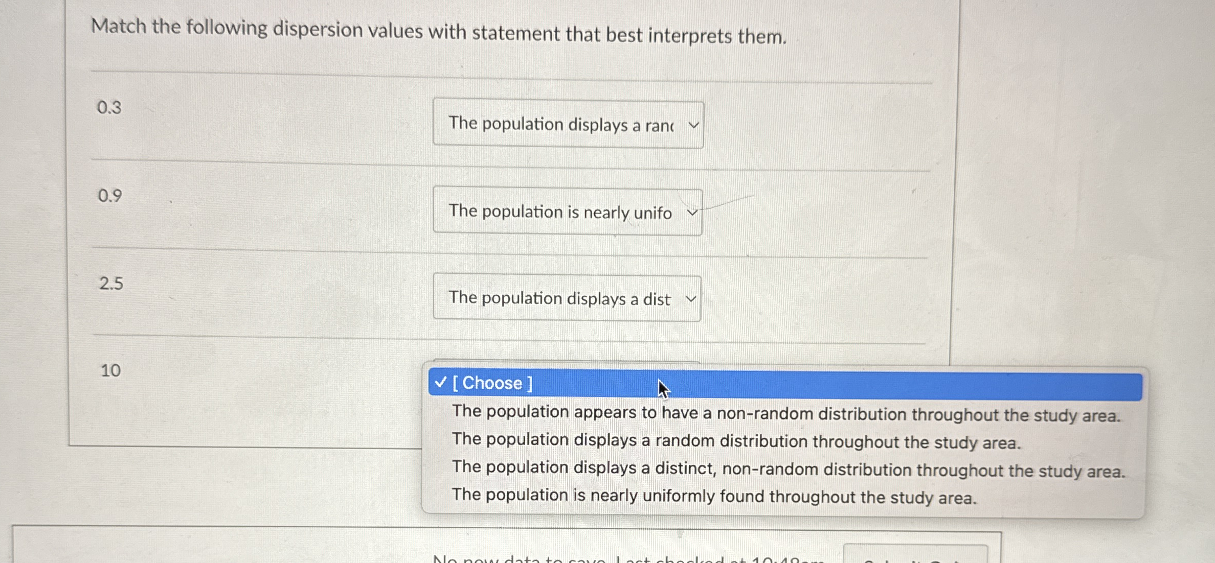 Match the following dispersion values with statement | Chegg.com