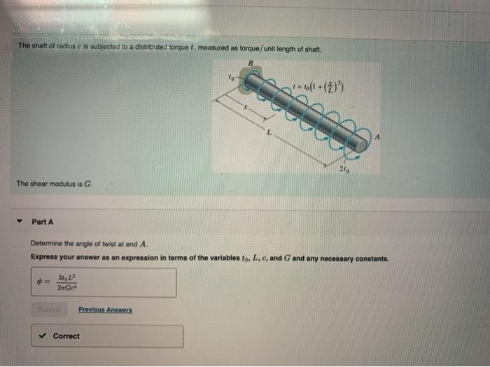 Solved The shaft of radius c is subjected to a distributed | Chegg.com