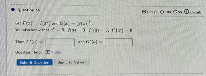 Solved Question 15 B0/1 pt 100 99 Details Let F(x) = f(z?) | Chegg.com Solved Question 15 B0/1 pt 100 99 Details Let F(x) = f(z?) | Chegg.com