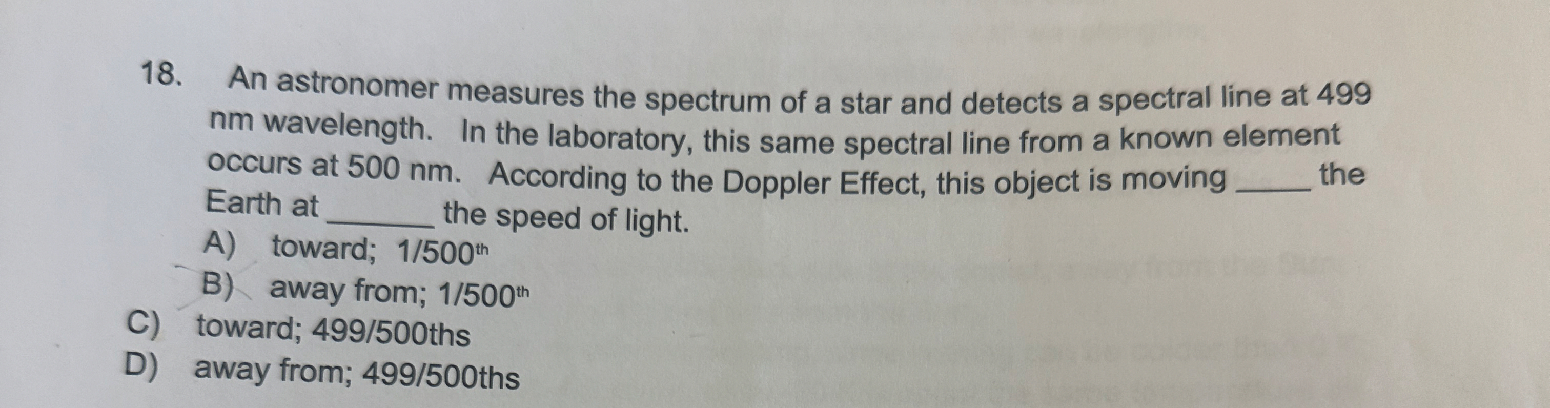 Solved An astronomer measures the spectrum of a star and | Chegg.com