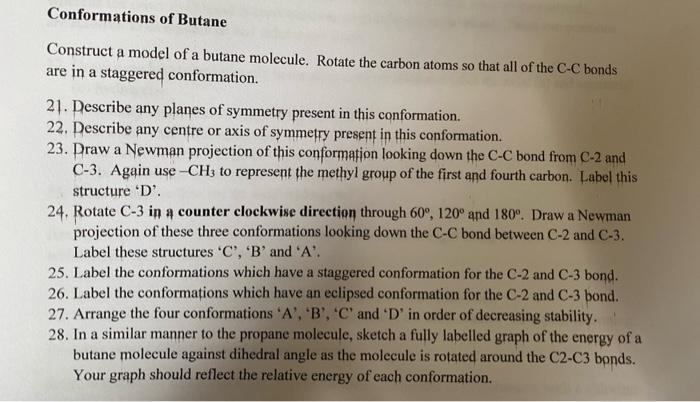 Conformations of Butane Construct a model of a butane | Chegg.com