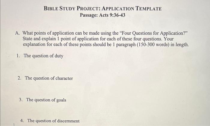 BIBLE STUDY PROJECT: APPLICATION TEMPLATE Passage: | Chegg.com