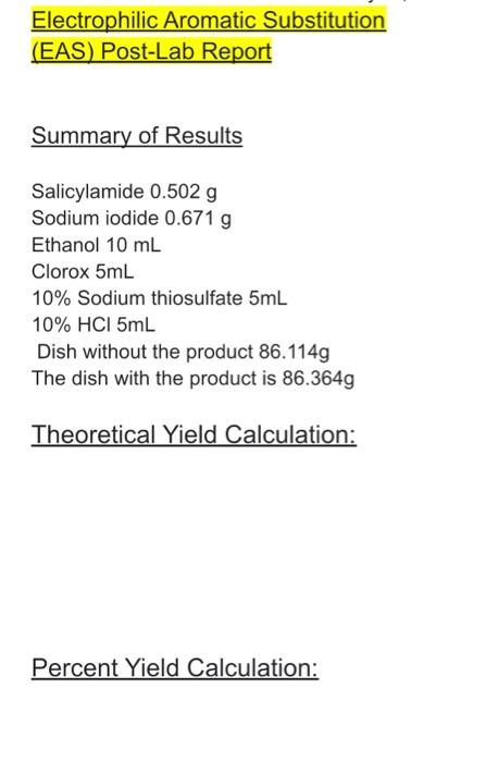Solved Percent Yield Calculation: | Chegg.com