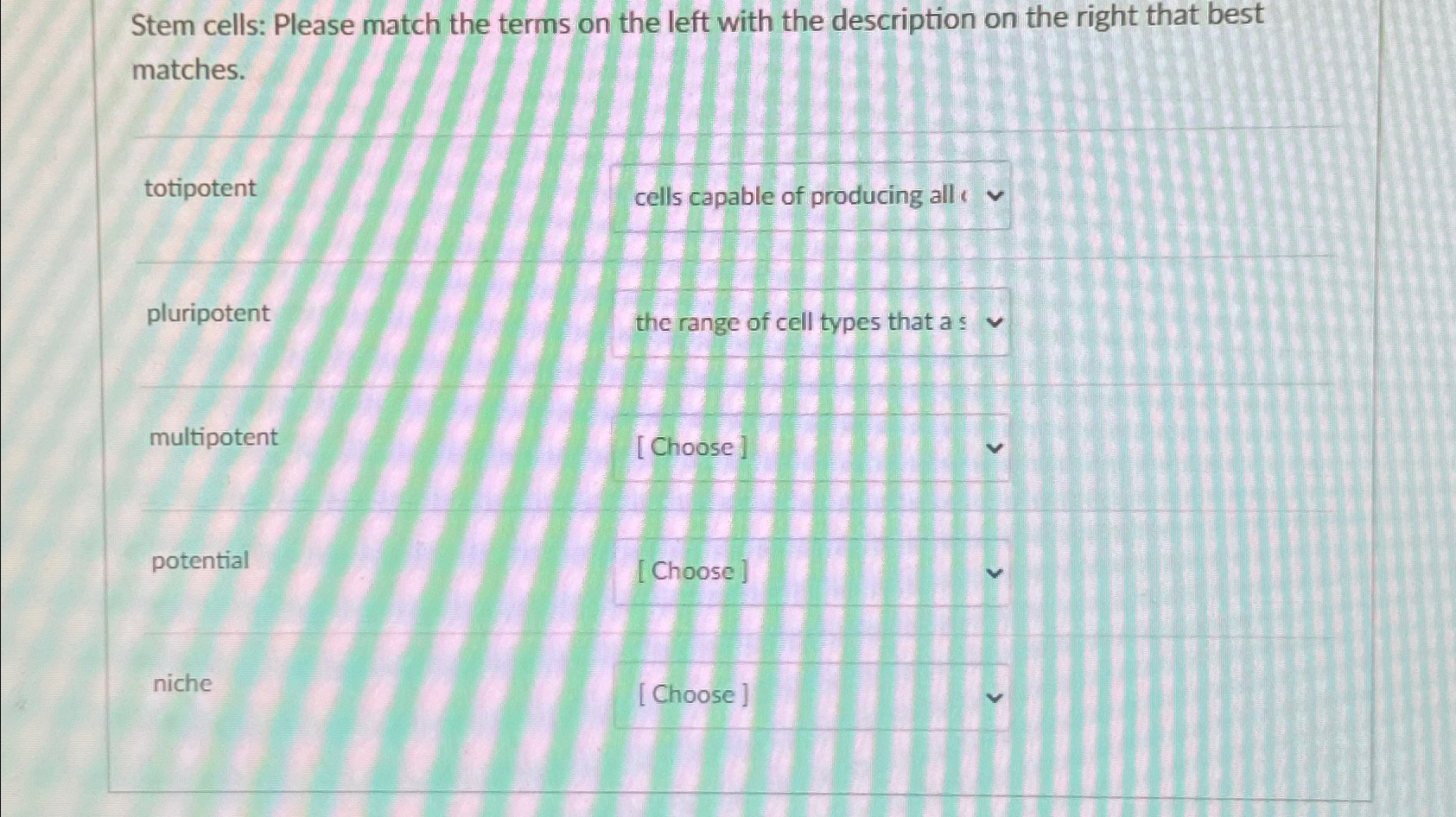 Solved Stem cells: Please match the terms on the left with | Chegg.com