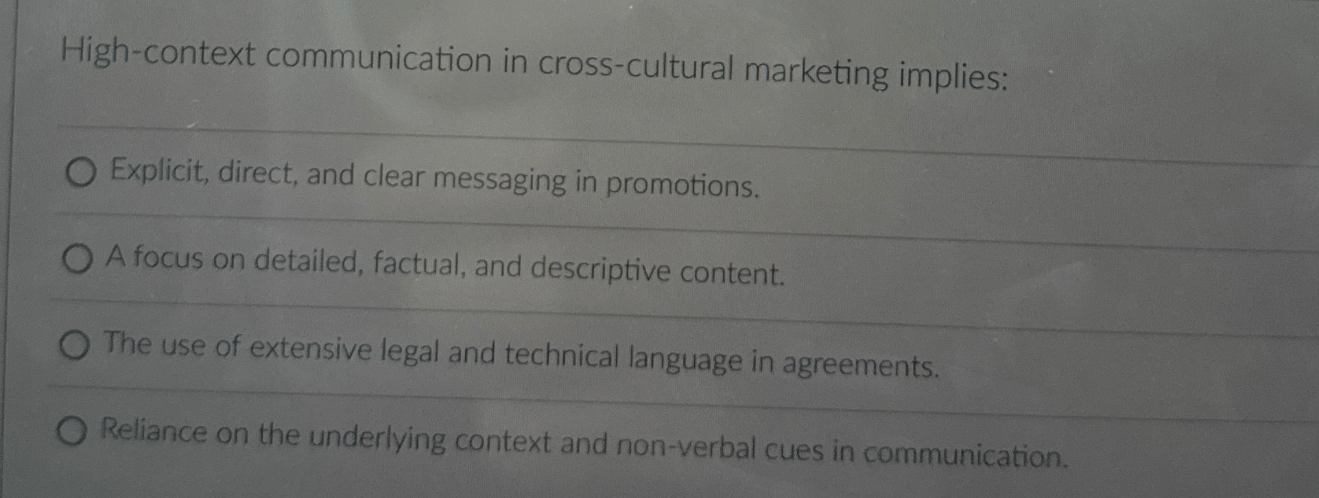 Solved High-context communication in cross-cultural | Chegg.com