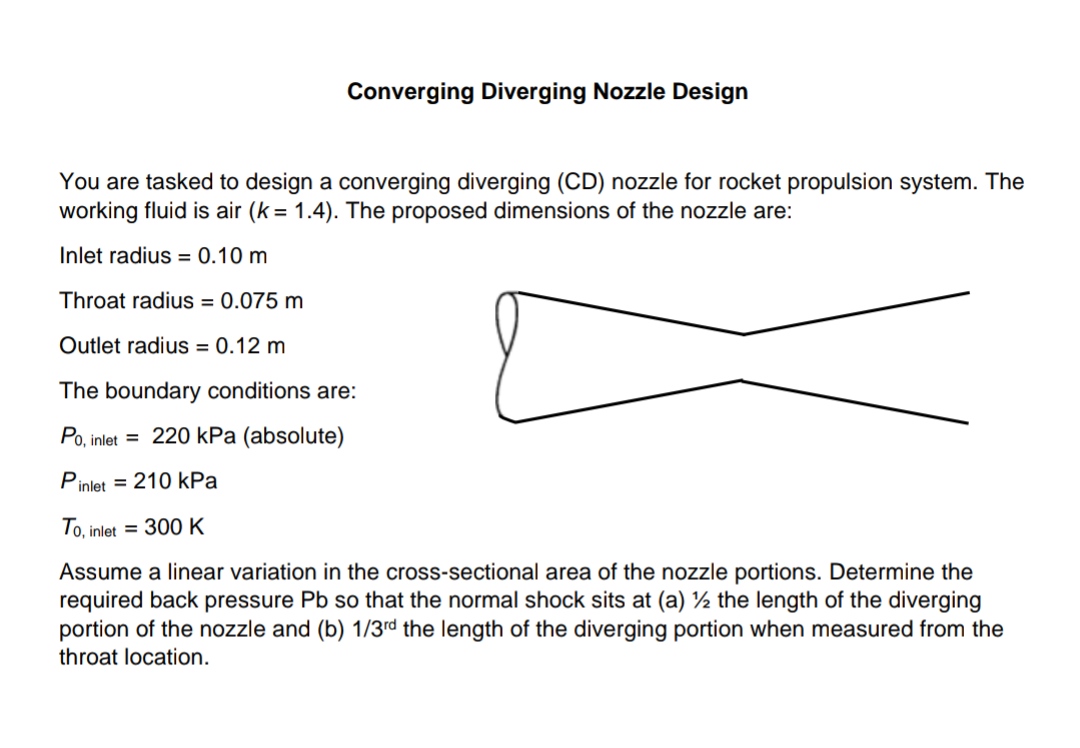 Solved Converging Divering Nozzle Design You are tasked to | Chegg.com