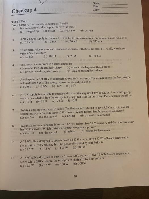 Solved Name Date Class Checkup 4 REFERENCE Text, Chapter 4: | Chegg.com
