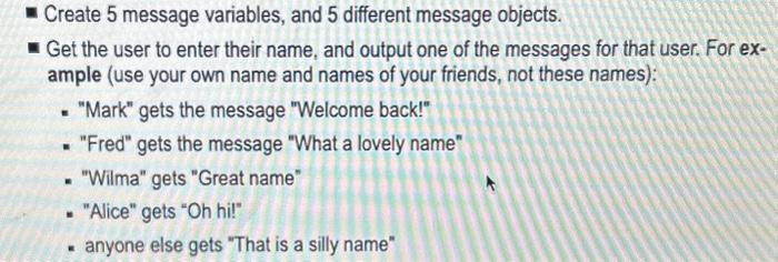 Solved - Create 5 message variables, and 5 different message | Chegg.com