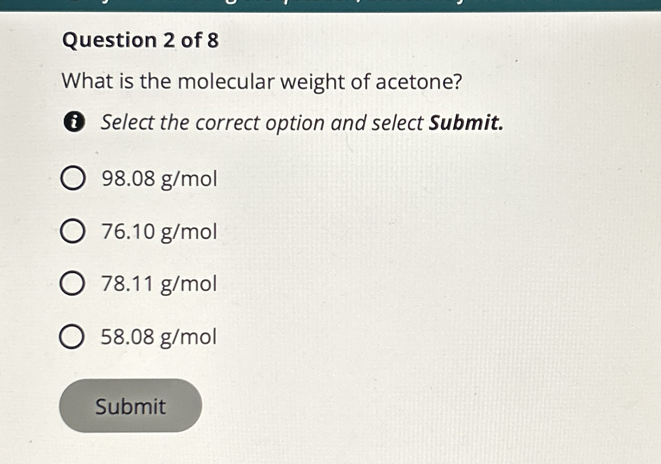 Solved Question 2 ﻿of 8What is the molecular weight of | Chegg.com