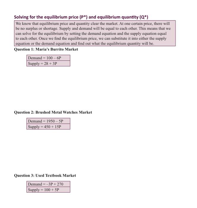 Solved Solving for the equilibrium price (P*) and | Chegg.com