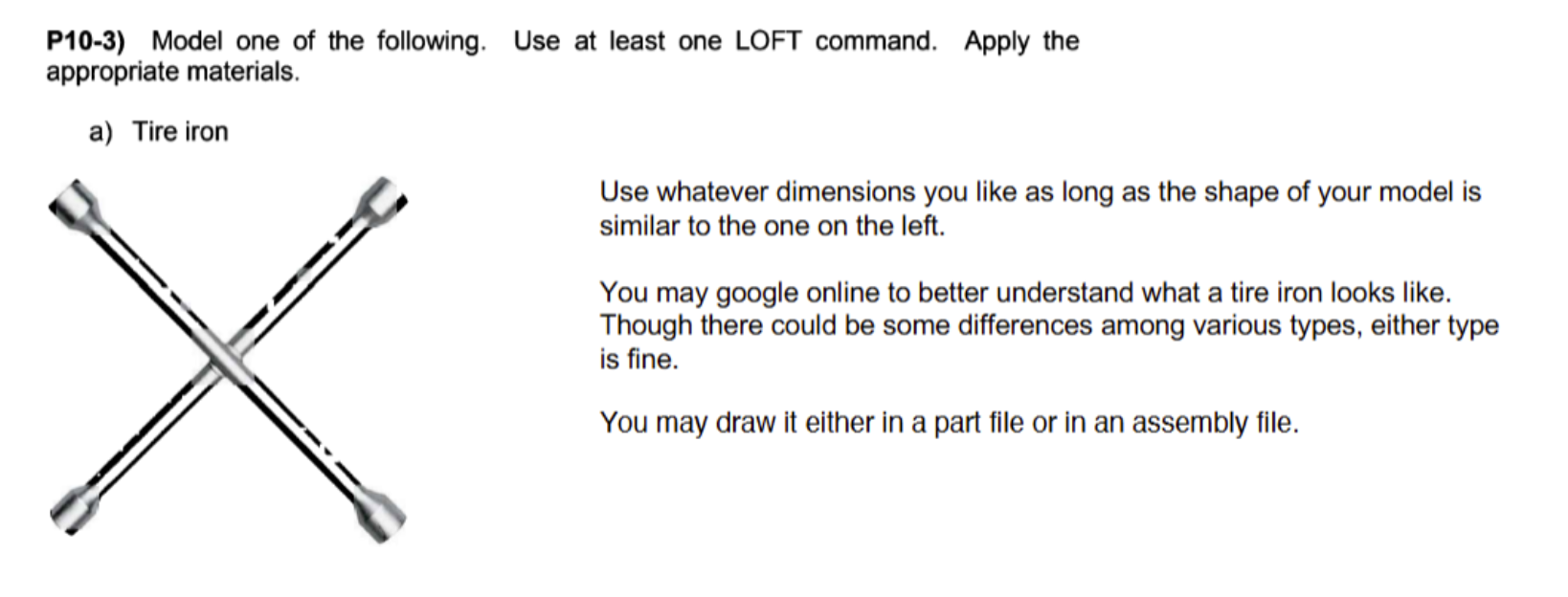 Solved SOLIDWORKS TIRE IRON ﻿P10-3) ﻿Model one of the | Chegg.com