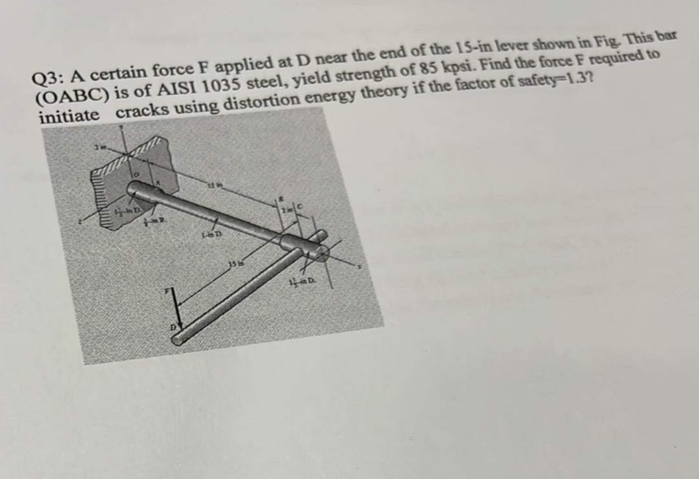 Q3: A certain force F ﻿applied at D ﻿near the end of | Chegg.com