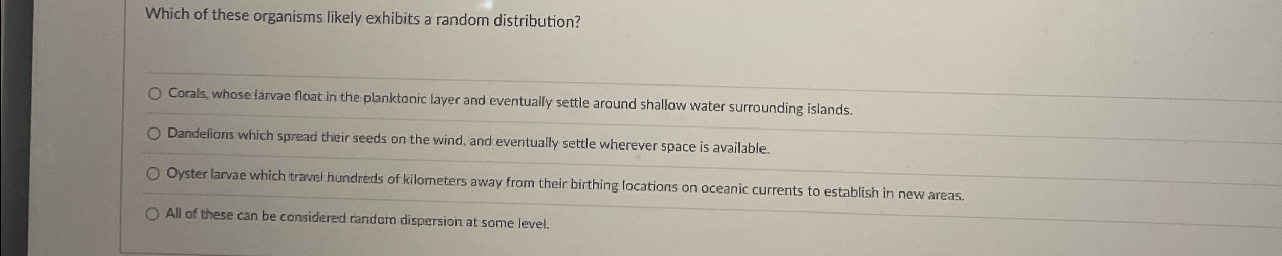 Solved Which of these organisms likely exhibits a random | Chegg.com