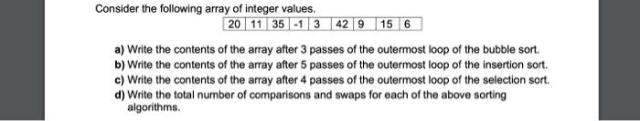 Solved Consider the following array of integer values. 20 11 | Chegg.com