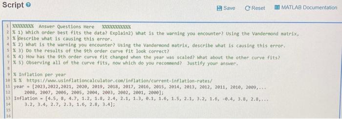Solved Part 1: Curvefitting with polyfit 1. Using the | Chegg.com