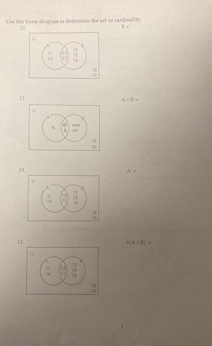 Solved Use the Venn diagram to determine the set or | Chegg.com