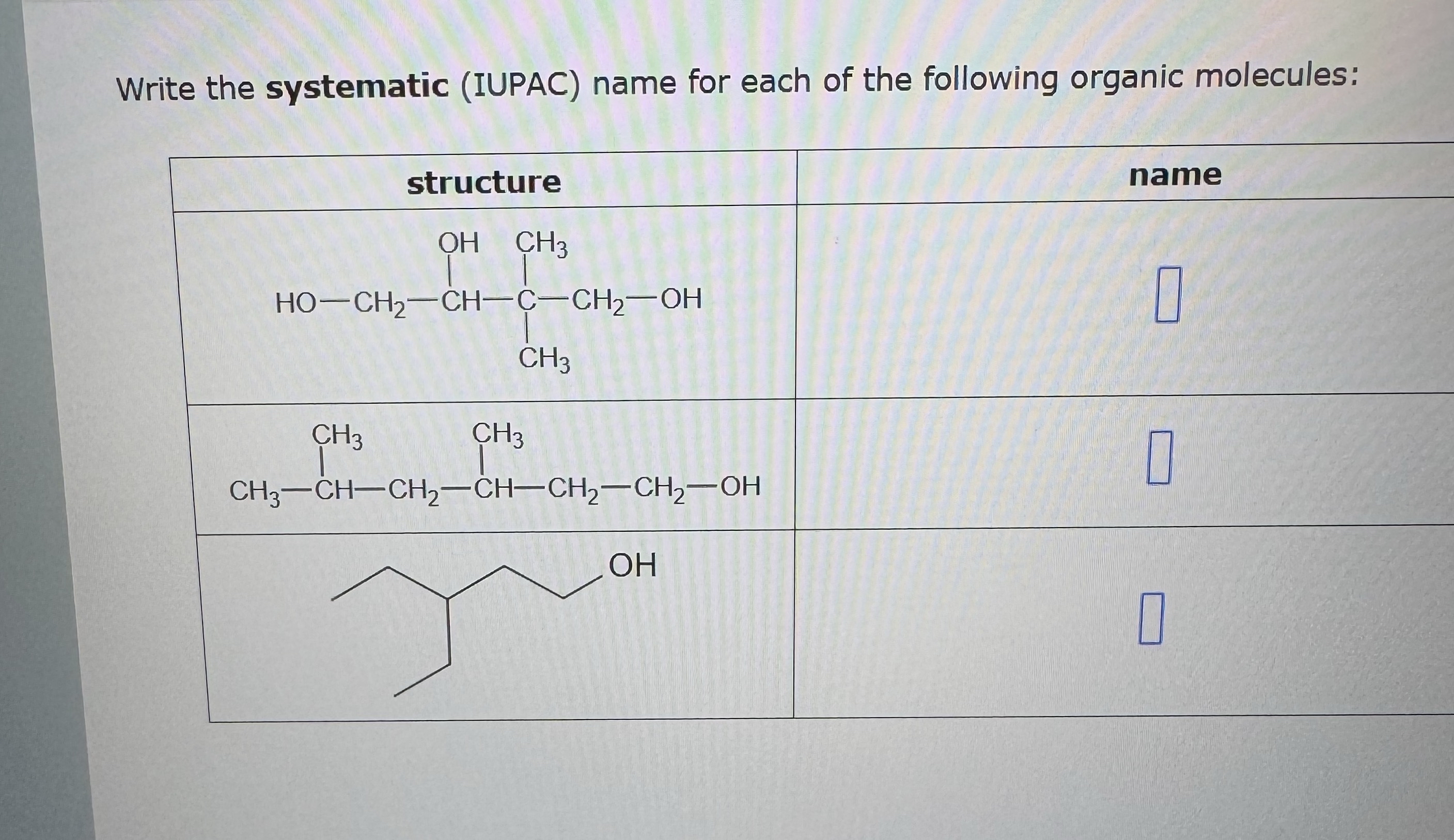 Solved Write the systematic (IUPAC) ﻿name for each of the | Chegg.com