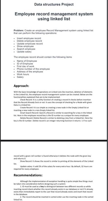 Solved Data structures Project Employee record management | Chegg.com