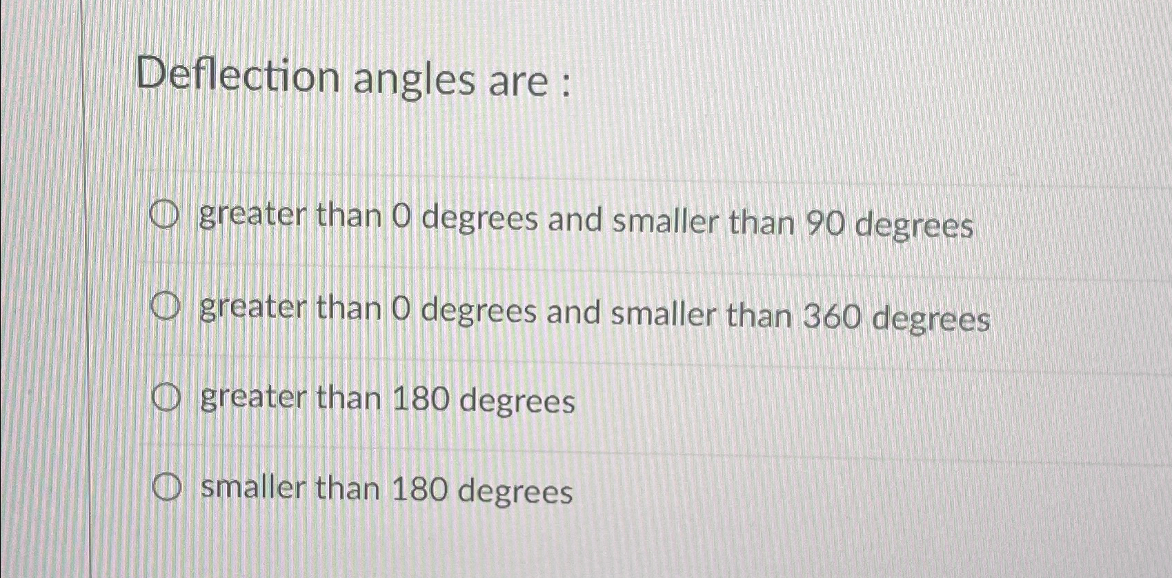 Solved Deflection angles are:greater than 0 ﻿degrees and | Chegg.com