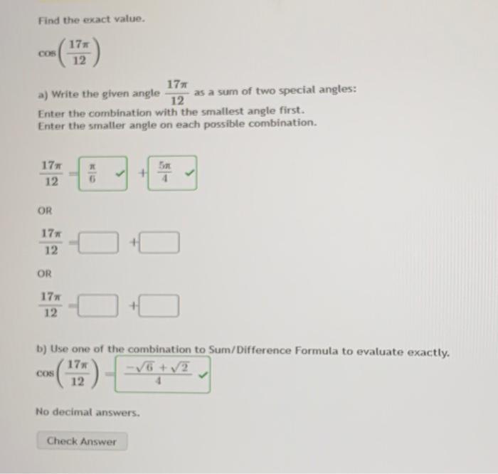 Solved Find the exact value. cos(1217π) a) Write the given | Chegg.com