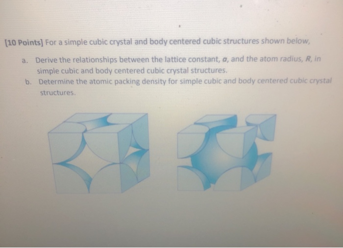 Solved [10 Points) For a simple cubic crystal and body | Chegg.com