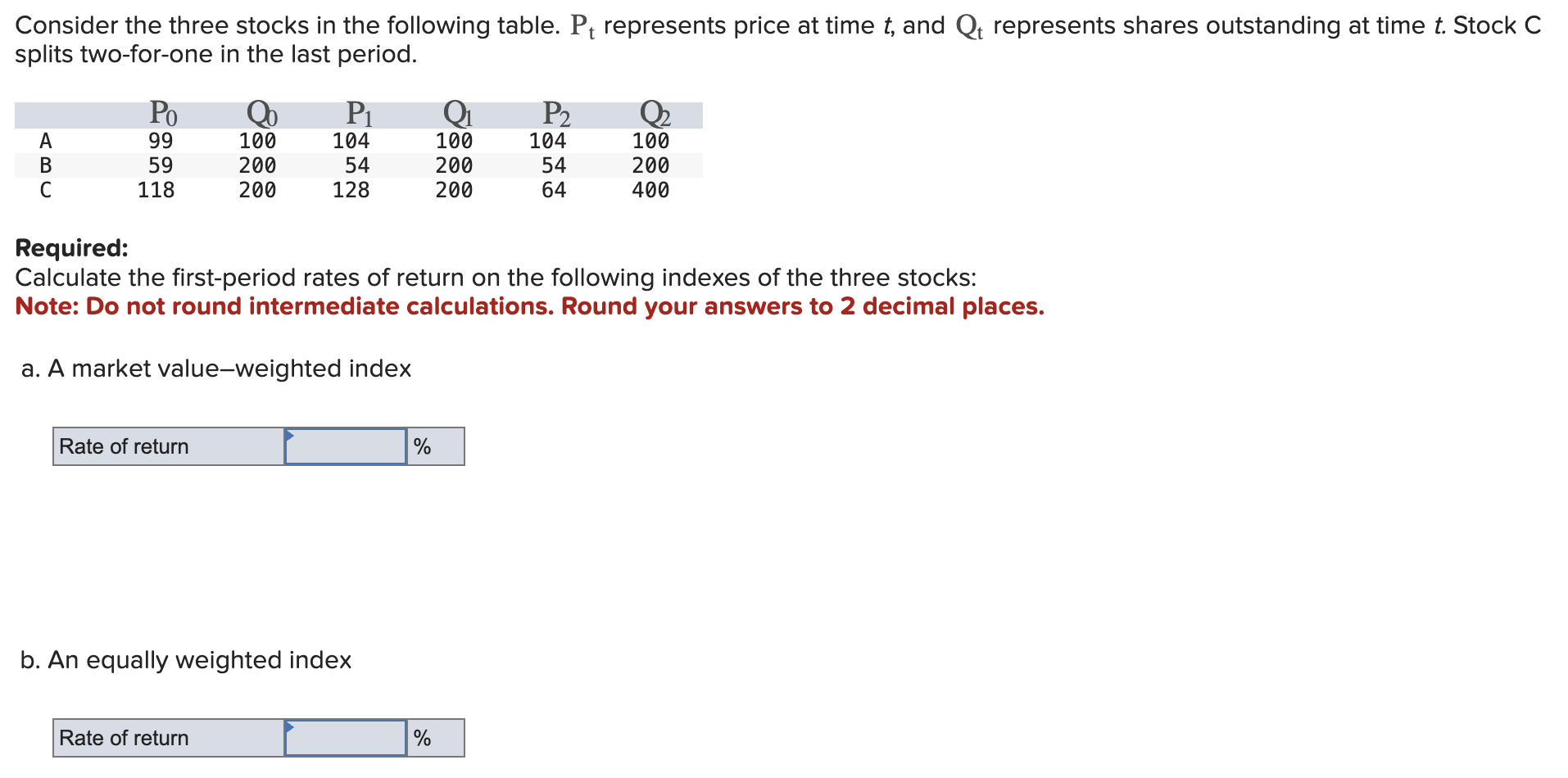 Solved Consider the three stocks in the following table. | Chegg.com