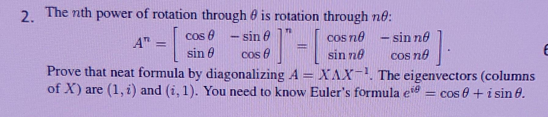Solved The nth power of rotation through θ is notation | Chegg.com