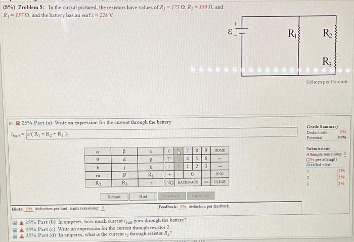 Solved (8%) Problem S: In the circuit pictured, the | Chegg.com