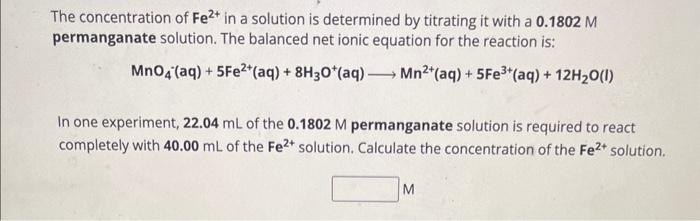 Solved The concentration of Fe2+ in a solution is determined | Chegg.com