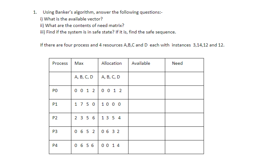 Solved Using Banker's algorithm, answer the following | Chegg.com
