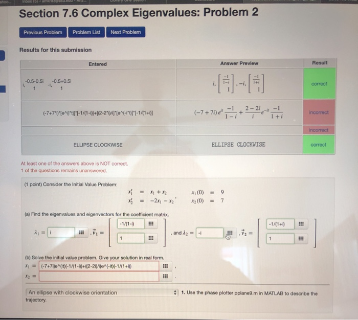 Solved STILLOU A Section 7.6 Complex Eigenvalues: Problem 2 | Chegg.com