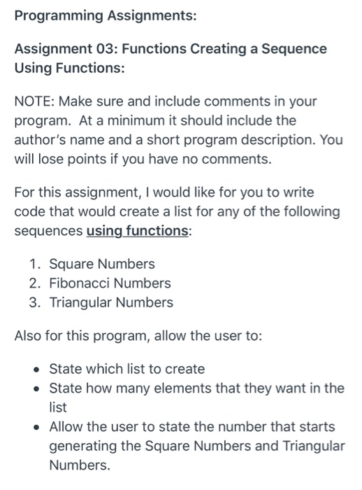 Solved Programming Assignments: Assignment 03: Functions | Chegg.com