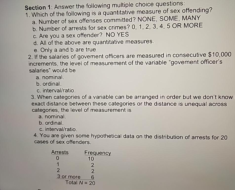 Section 1: Answer the following multiple choice | Chegg.com