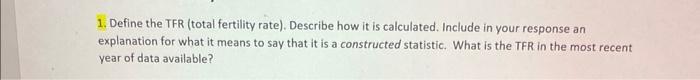 Solved 1. Define the TFR (total fertility rate). Describe | Chegg.com