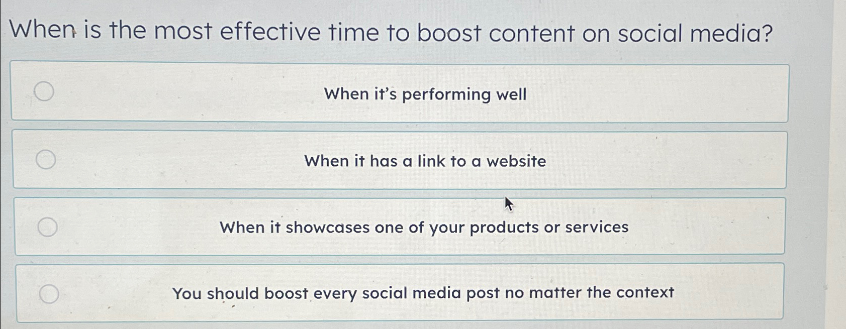 Solved When is the most effective time to boost content on | Chegg.com