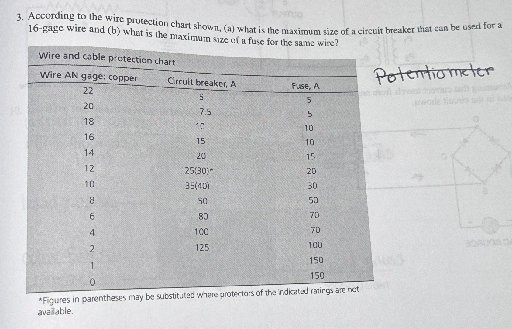 Solved According to the wire protection chart shown, (a) | Chegg.com