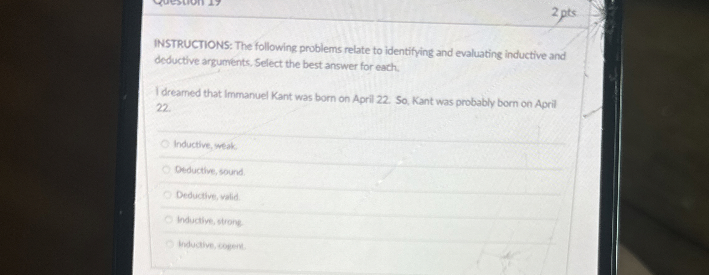 Solved 2 ﻿ptsINSTRUCTIONS: The following problems relate to | Chegg.com