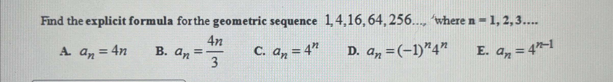 Solved Find the explicit formula for the geometric sequence | Chegg.com