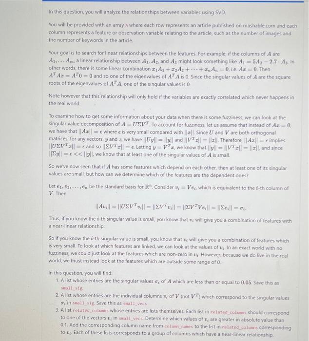 Solved A1,….Am a linear relationship between A1,A2 and A3 | Chegg.com