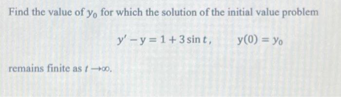 Solved Find the value of y0 for which the solution of the | Chegg.com