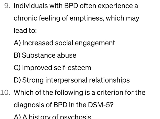 Solved Individuals with BPD often experience a chronic | Chegg.com