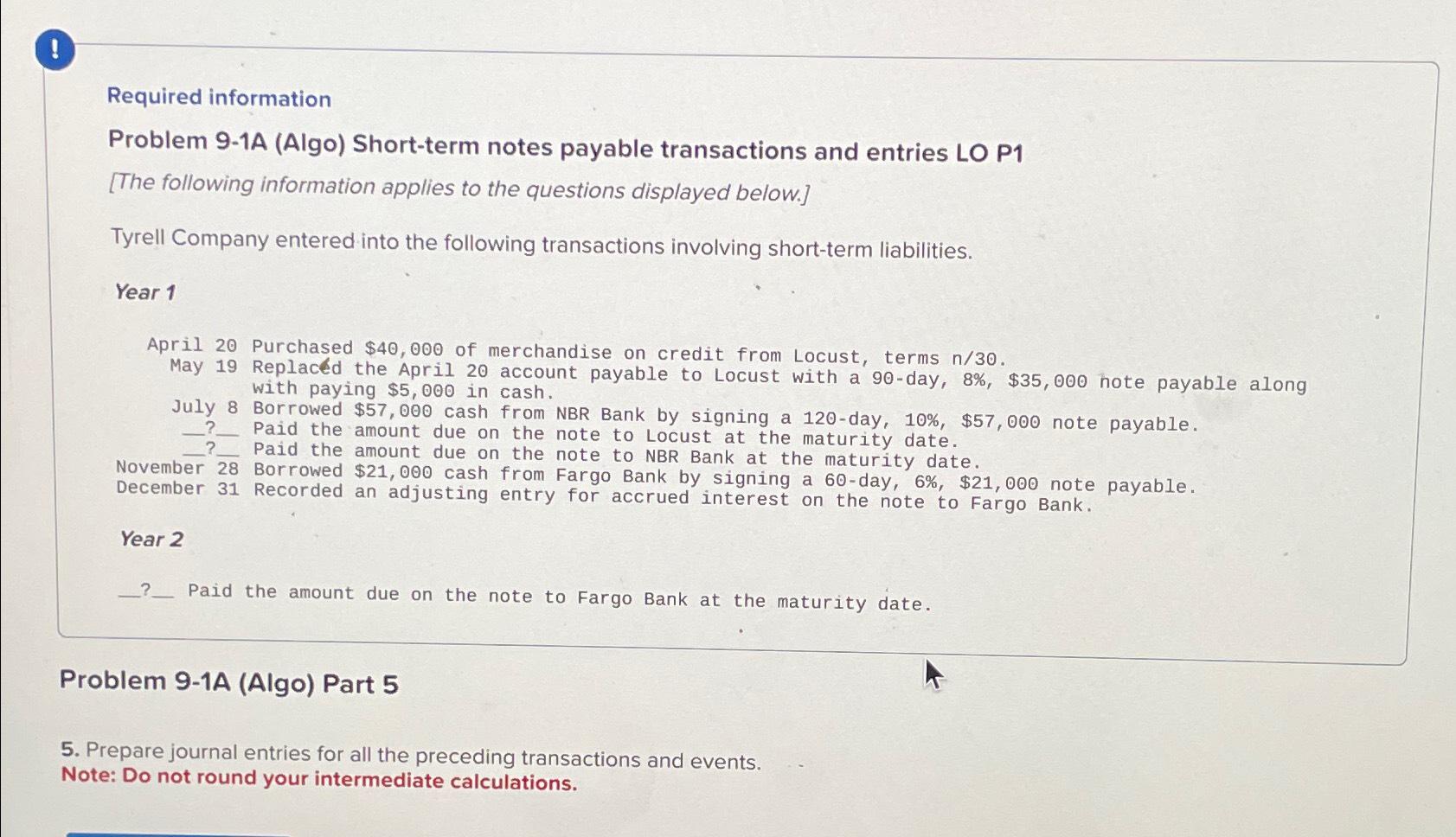Solved Required informationProblem 9-1A (Algo) ﻿Short-term | Chegg.com