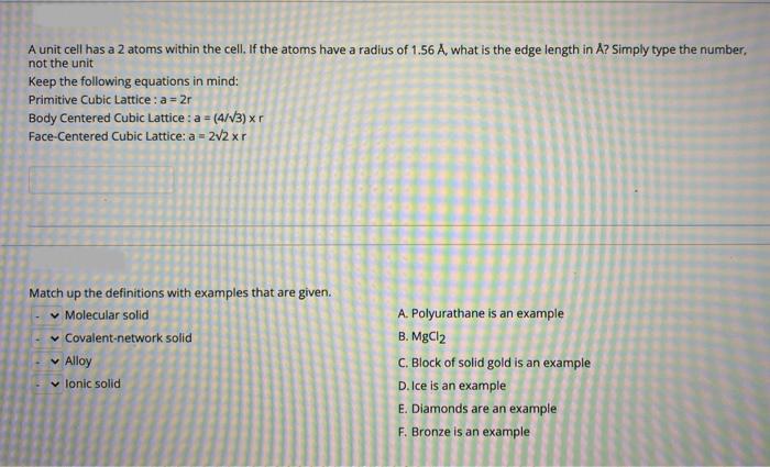 Solved A unit cell has a 2 atoms within the cell. If the | Chegg.com